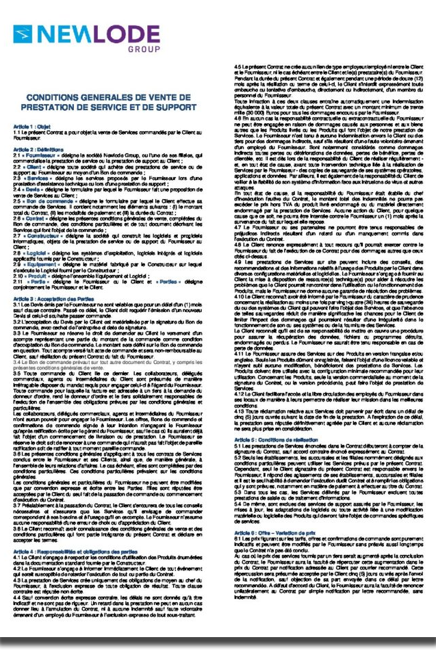 Conditions Générales de Vente - Newlode